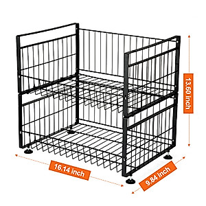 Fashionwu 2 Tier Fruit Basket with 4 Removable Banana Hangers, Fruit Bowl for Kitchen Counter, Kitchen Storage Organizer Holder for Fruit Vegetable, Black