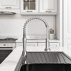 OWOFAN Kitchen Faucet with Pull Down Sprayer Brushed Nickel Stainless Steel Single Handle Pull Out Spring Sink Faucets 1 Hole Or 3 Hole Dual Function for Farmhouse Camper Laundry Utility Rv Wet Bar