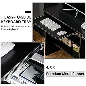 Tangkula Computer Desk with Hutch, Home Office Desk with Keyboard Tray & CPU Stand, Space Saving Study Writing Desk with Storage Bookshelves, Desk Workstation with Hutch for Bedroom, Black
