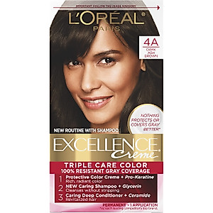 L'Oreal Paris Excellence Creme Permanent Triple Care Hair Color, 4A Dark Ash Brown, Gray Coverage For Up to 8 Weeks, All Hair Types, Pack of 1