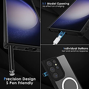 YMHML for Samsung Galaxy S23 Ultra Magnetic Case, Galaxy S23 Ultra Case with Camera Cover, Translucent Matte Back Anti-Fingerprint Shockproof Phone Case Compatible with Wireless Charger