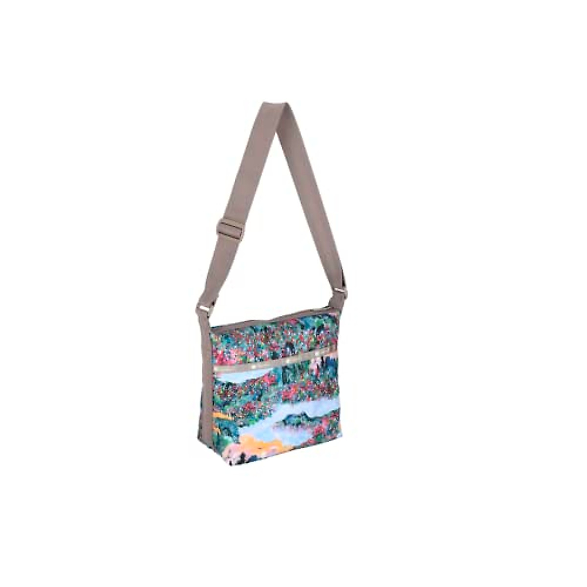 LeSportsac Scenic Brush Small Hobo Crossbody Handbag, Style 3709/Color E554, Vibrant Wildflowers & Soothing Landscapes Artfully Arranged in a Watercolor Inspired Dreamy Summer Palette