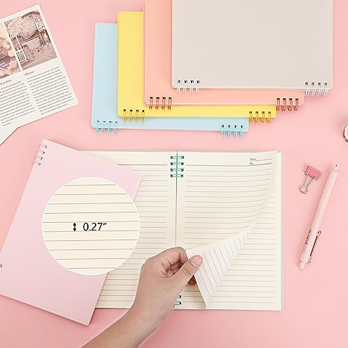 EOOUT 6 Pack Lined Spiral Notebook, 5.7" x 8.3" Journal for Women, Aesthetic Thick Plastic Cover, Pastel Color 160 Pages for School, Office, Artist Writing/Drawing