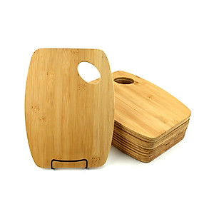 (Set of 12) 12"x9" Round Edge Bulk Plain Bamboo Cutting Board | For Customized Engraving Gifts | Wholesale Premium Bamboo Board (With Handle)