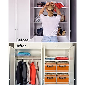 Storage Cubes Organizer with Handles, Thanksgiving Farmhouse Storage Bins Fabric Collapsible Storage Baskets for Shelf Closet Nursery Cloth Organizers Box Orange Fall Stripes 2pcs-15x11x9.5in