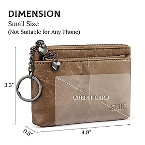 S-ZONE Genuine Leather Coin Purse Women Small Change Wallet Pouch Card Holder with Keychain Gift Box