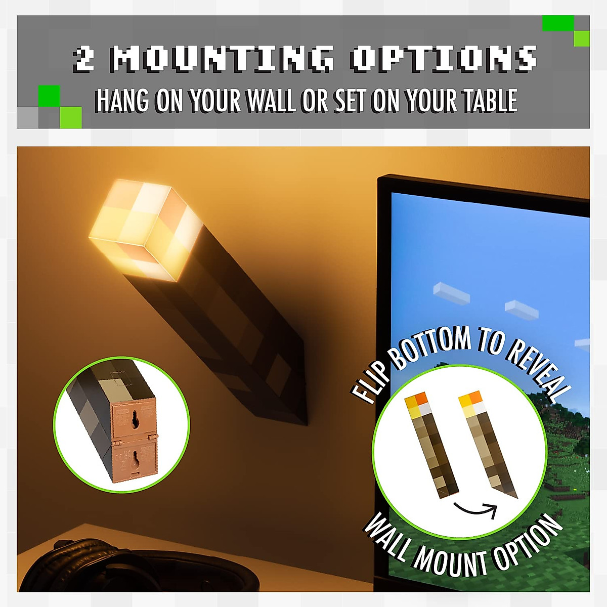 Paladone Minecraft Torch Lamp and Night Light, Wall Mountable or Freestanding, Battery-Powered, Officially Licensed Minecraft Room Decor