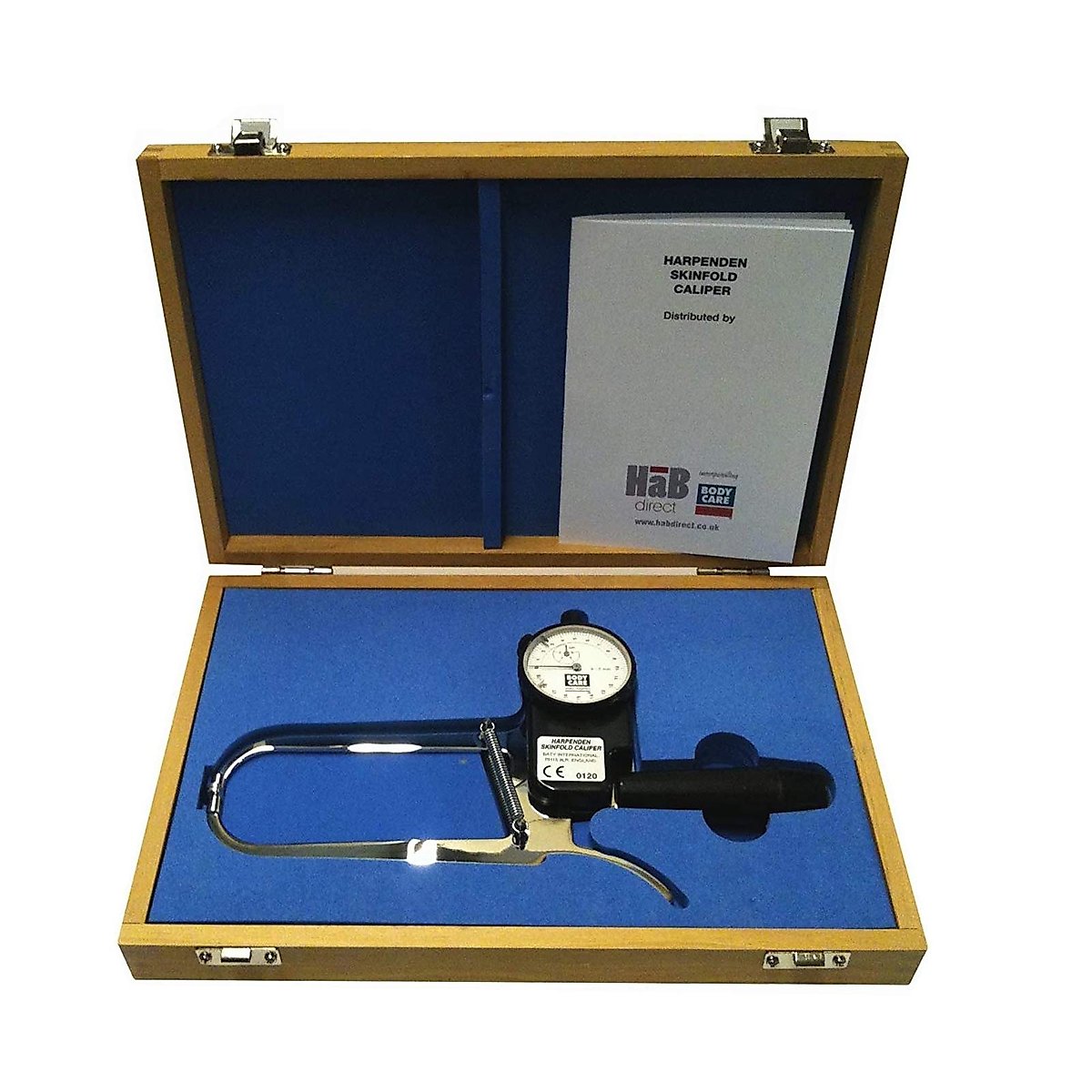 Harpenden Skinfold Caliper with Calibration Dowel, Wood Case, and Instruction Manual with Charts to Measure and Calculate Body Fat Percentage - 0.2 mm Accuracy, Scientific