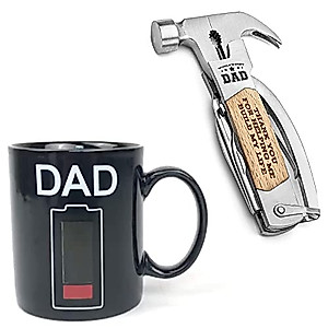 Heat Changing Cup and Multi Tool Hammer Gift for Men - Birthday Gifts for Dad - Men Stocking Stuffers Ideas for the World's Best Dad - 6" Multifunctional with Screwdriver, Plier, Wire Cutter/Stripper,