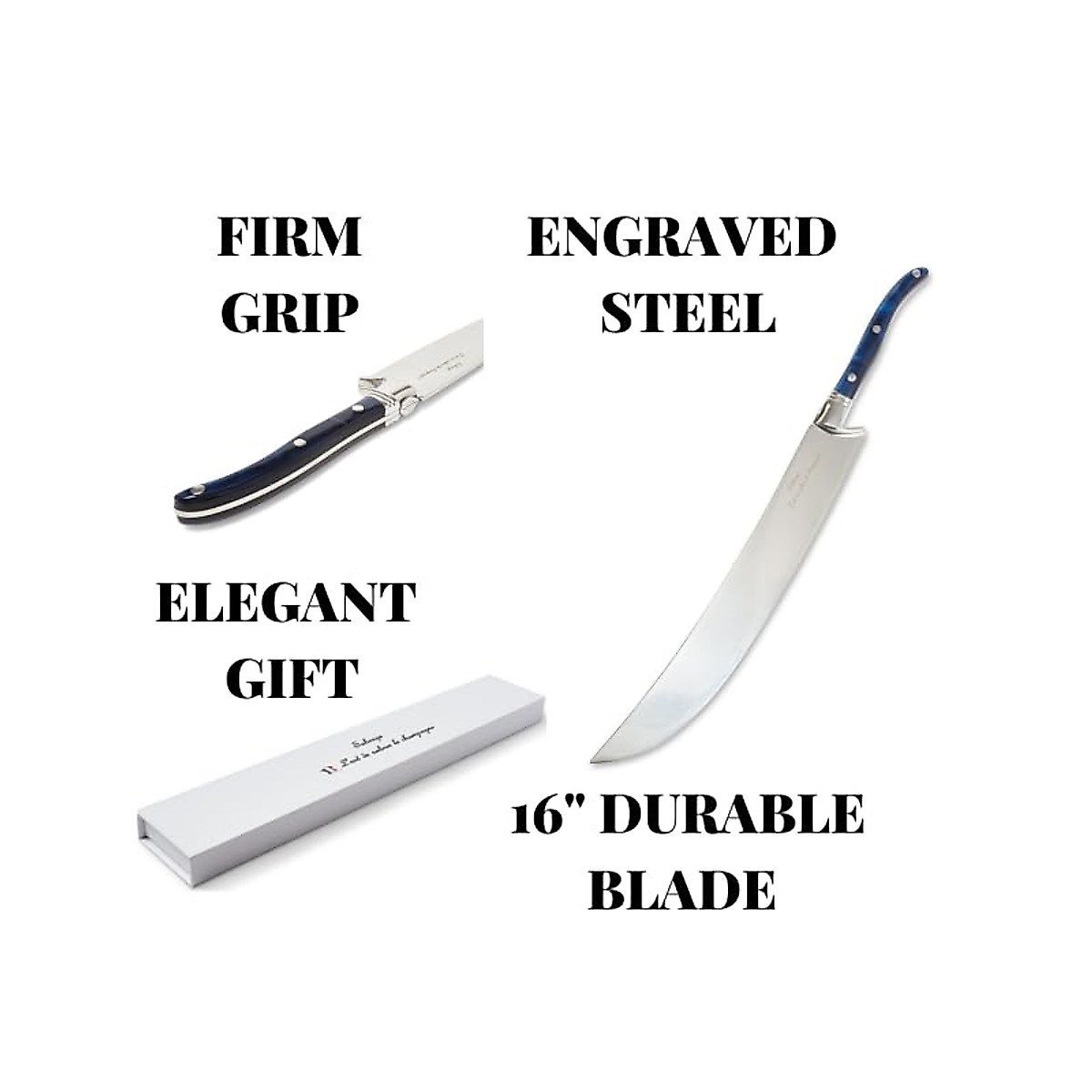 Sabrage Engraved Champagne Saber: Elegant Gift Display Box, Polished Stainless Steel Blade, Handmade French Laguiole Sword, Luxurious Champagne Knife – Wedding, Party, Bar Gifts – Aurora Blue Handle