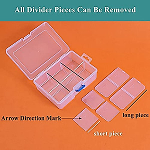 BangQiao 3 Pack Plastic Removable Divider Box and Storage Case for Small Parts, Hardware and Craft, 6 Grids, Clear