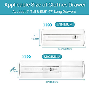 Vtopmart 8 Pack Drawer Dividers for Clothes, Adjustable 4" High Expandable from 10.6"-17" Dresser Drawer Organizer, Clear Plastic Drawer Separators for Baby Clothes, Underwear, socks, Easy to Assemble