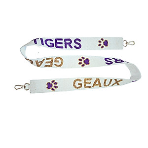 Lashicorn Beaded Purse Strap Purple & Yellow College Game Day Clear Handbag Replacement Strap Louisiana Stadium Football University 49 x1.75” State University Gold Hardware Clips