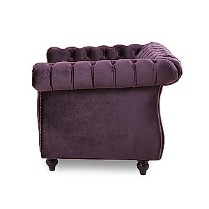 Great Deal Furniture Leila Chesterfield Velvet Club Chair, BlackBerry