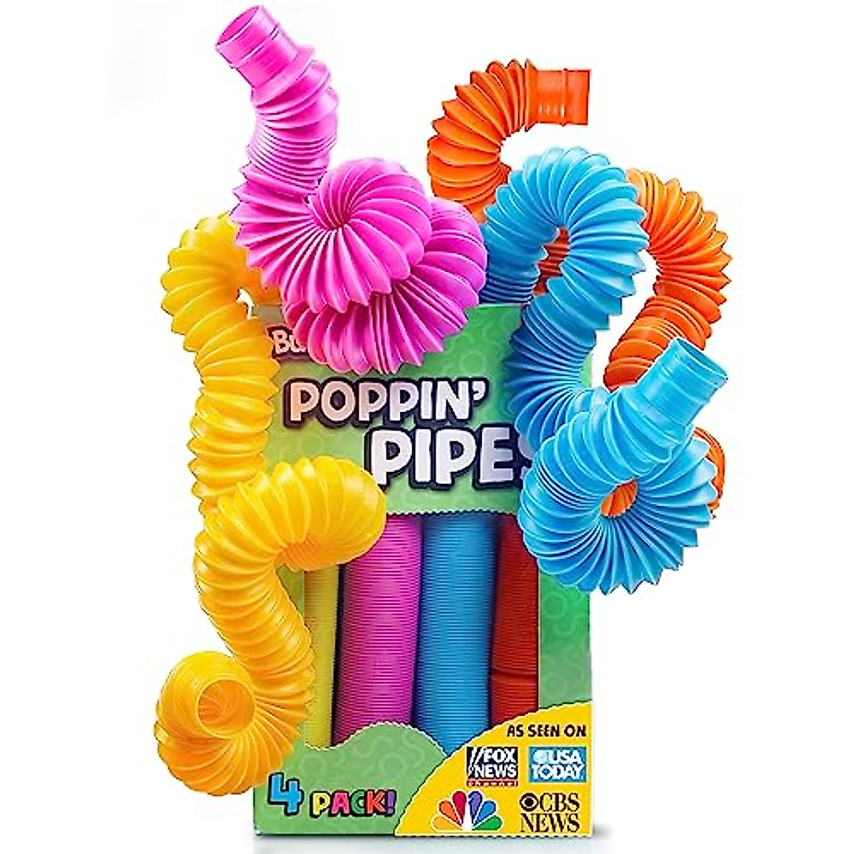 BUNMO Pop Tubes Large 4pk | Hours of Fun for Kids | Imaginative Play & Stimulating Creative Learning | Toddler Sensory Toys | Tons of Ways to Play | Connect, Stretch, Twist & Pop
