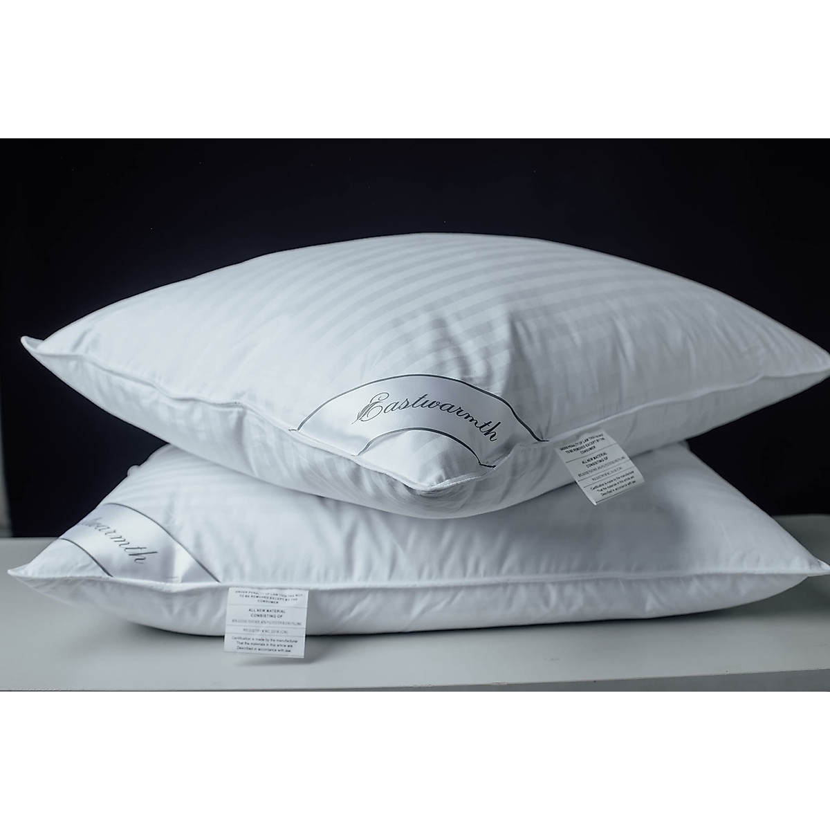 Eastwarmth Goose Feather Blend with Polyester Bed Pillows 100% Cotton, Medium Soft Soft Support Standard Pack of 1, Stripe White