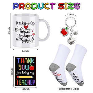 Jutom 4 Set Christmas Teacher Gifts Teacher Appreciation Gift for Women Include Thank You Teacher Coffee Mug If You Can Read This Socks Teacher Gift Socks Keychain Greeting Card(Big Heart)