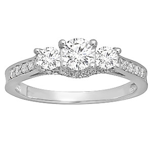 Dazzlingrock Collection 0.98 Carat (ctw) Round Diamond 3 Stone Ladies Vintage Bridal Engagement Ring 1 CT, 18K White Gold, Size 6