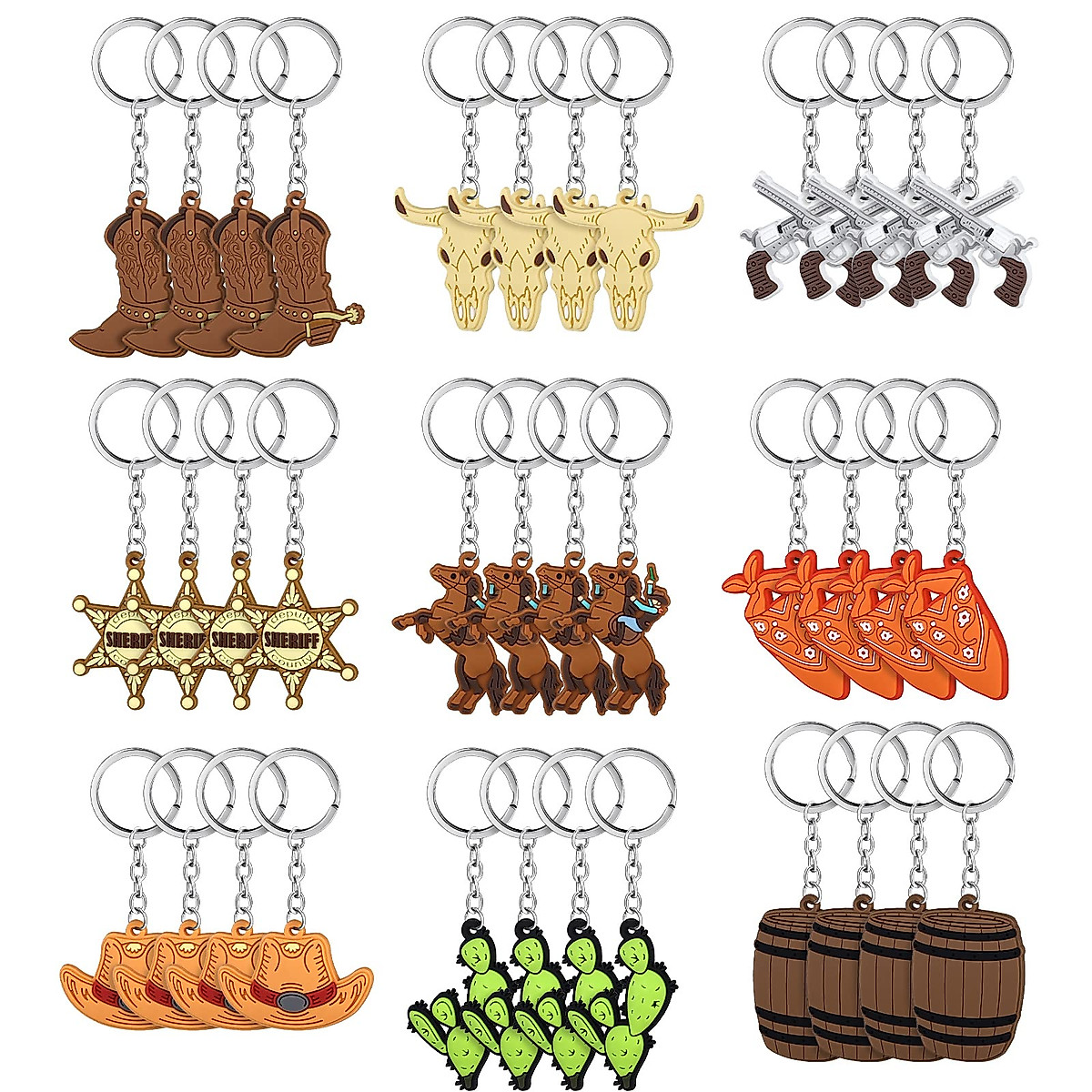 Panelee 36 Pcs Western Cowboy Keychain Silicone Key Ring Horse Boot Cowboy Hat Keychain Western Themed Party Keychain for Birthday
