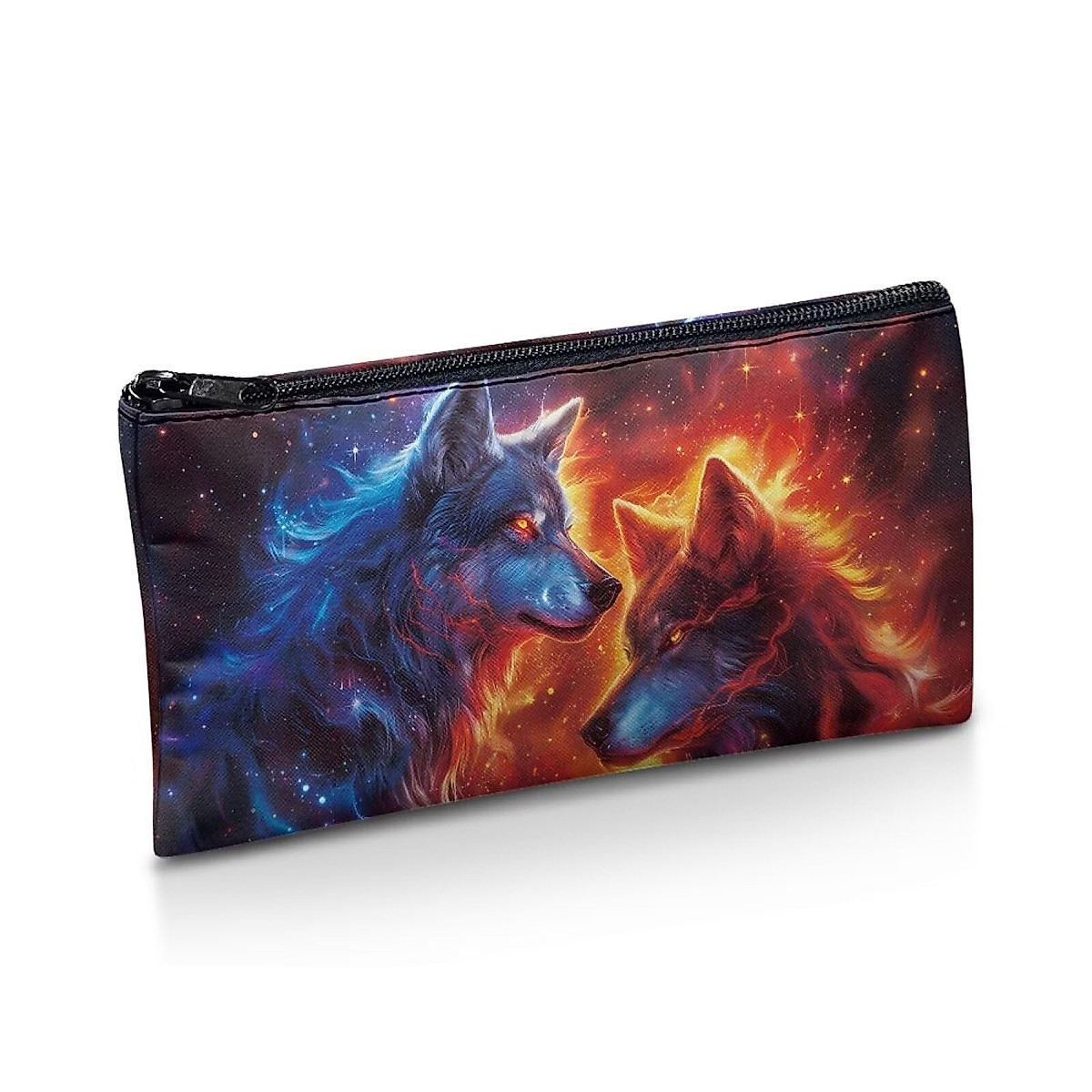 Suhoaziia Fire Flame Wolf Pencil Box Organizer for Classroom Zipper Stationery Pencil Bags Girls Boys Kids Women Men Stationery Bag School Pen Pouch for Purse Notebook Planner