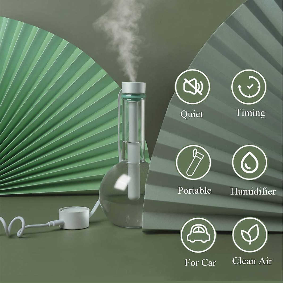 Car USB Humidifier with Container Diversity,Nano Ultrasonic Mini Cool Mist Humidifier Three Hours Auto-off Travel Humidifier Diffuser for Baby, Bedroom,Desk, Office-White Travel OutdoorGrey)