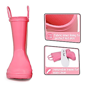 K KomForme Kids Girls & Boys Rain Boots with Easy-on Handles Waterproof Outdoors