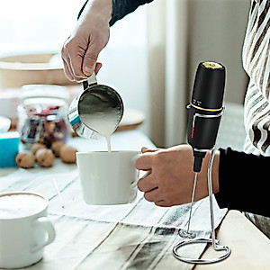 Bonsenkitchen Electric Milk Frother Handheld, Portable Whisk Milk Foam Maker with Stainless Steel Stand, Battery Operated Drink Hand Mixer for Coffee, Matcha, Electric Stirrer Coffee Mixer Wand