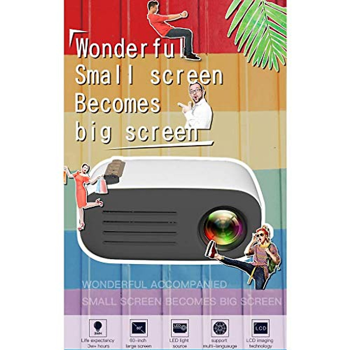 KXDFDC Mini Portable Projector, Display Video Projector Home Theater Projector,Smartphone