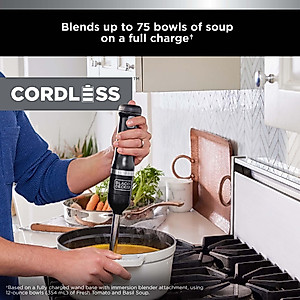 BLACK+DECKER Kitchen Wand Cordless Immersion Blender, 4 in 1 Multi Tool Set, Hand Blender with Charging Dock, Black (BCKM1014K10)