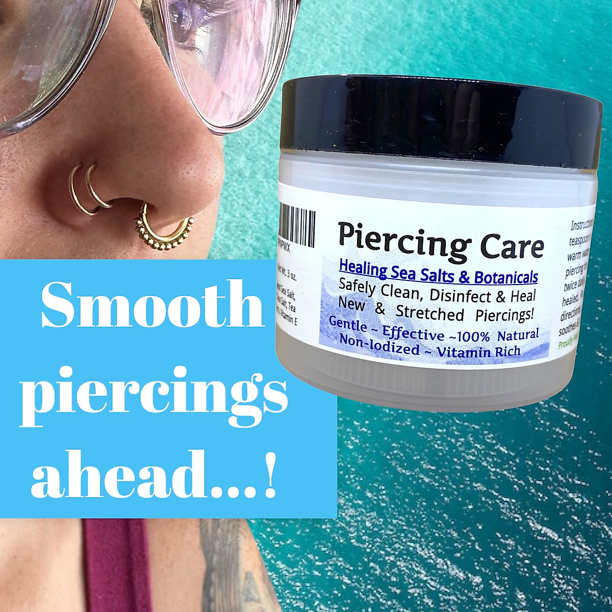 Urban ReLeaf Piercing Care - Healing Sea Salt & Botanical Aftercare - Safely Clean & Heal New & Stretched Piercings - 1 (3 Ounce)
