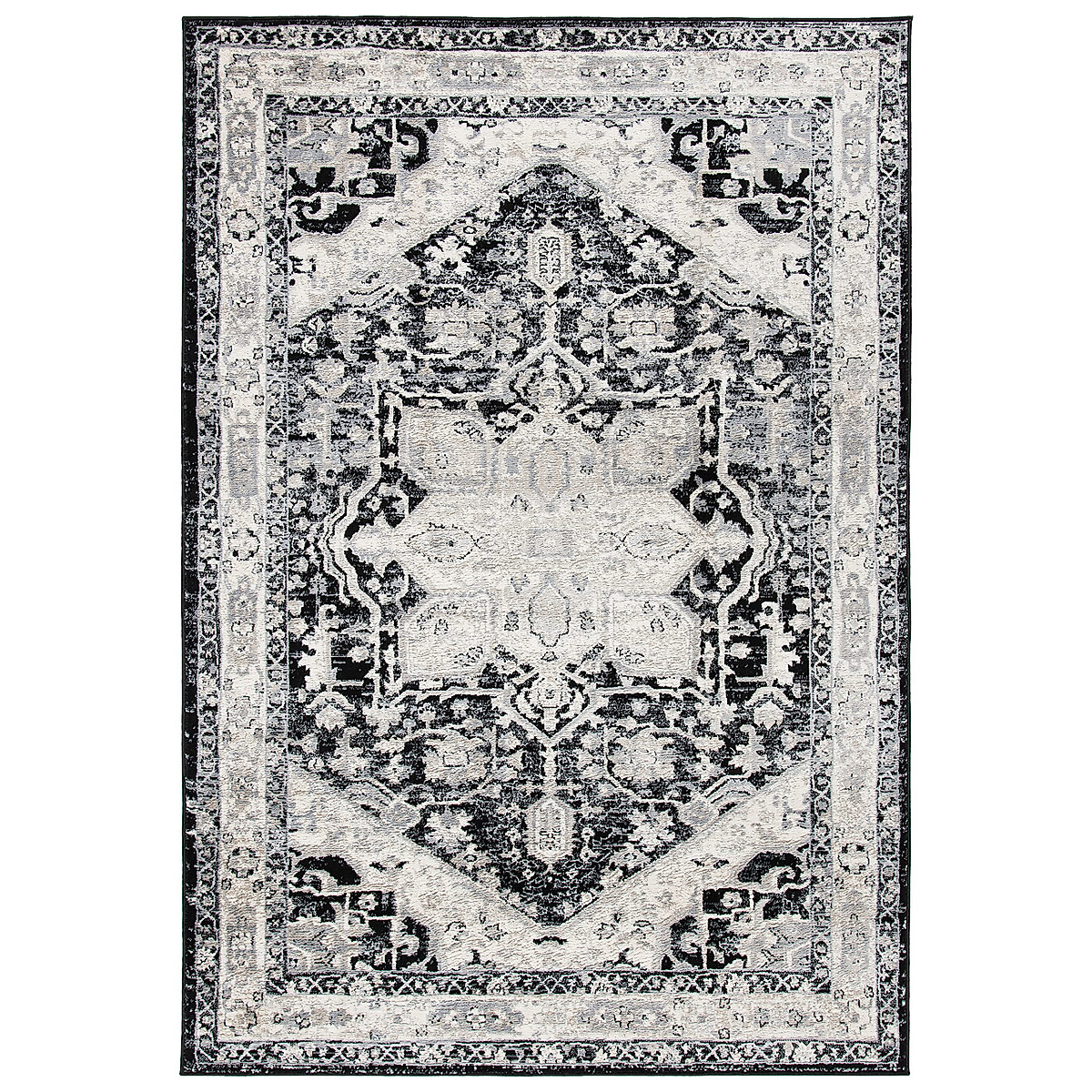 SAFAVIEH Brentwood Collection 10' x 13' Black/Ivory BNT852Z Medallion Distressed Non-Shedding Living Room Dining Bedroom Area Rug