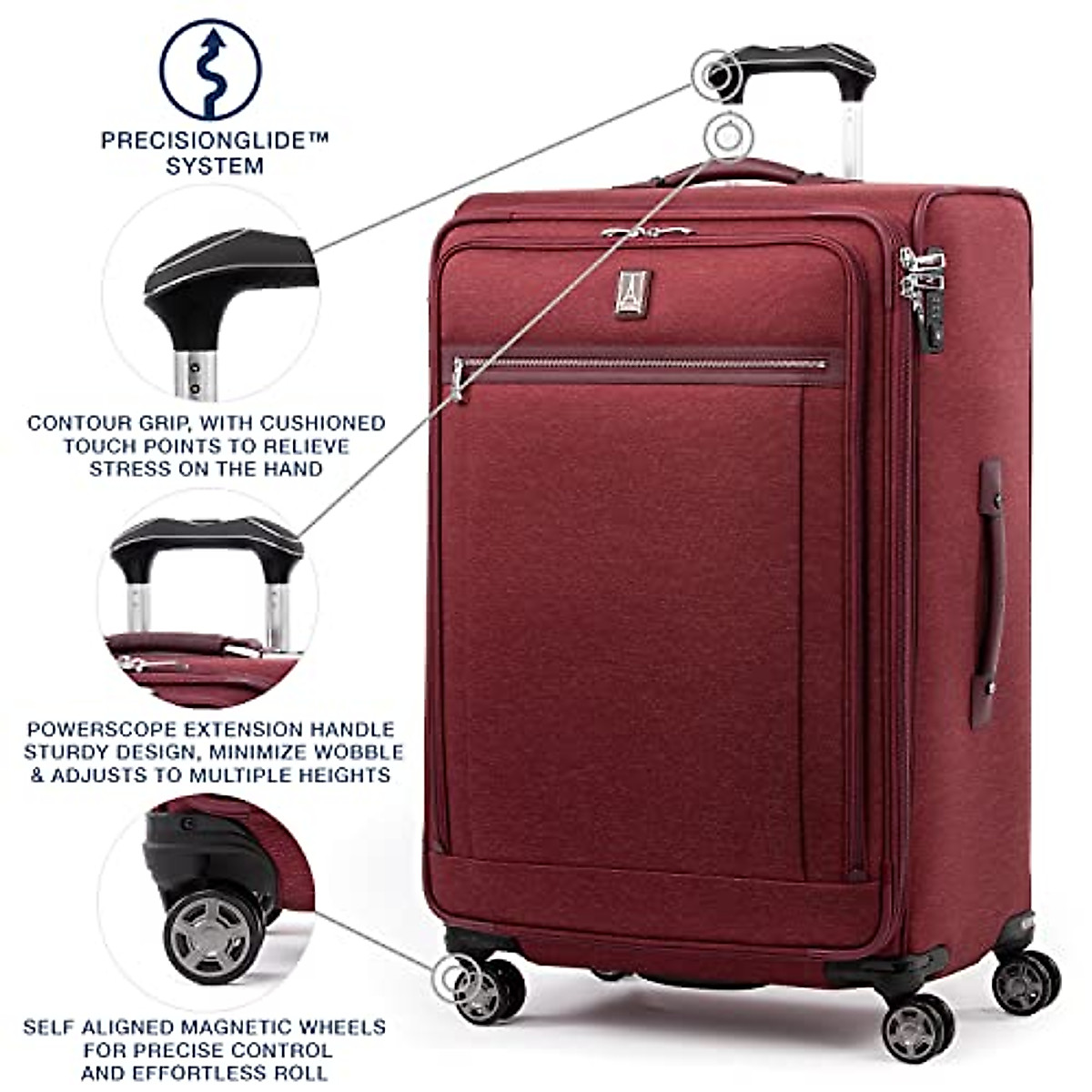 Travelpro Platinum Elite Softside Expandable Checked Luggage, 8 Wheel Spinner Large Suitcase, TSA Lock, Men and Women, Bordeaux Red, Checked Large 29-Inch