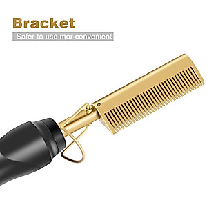 Gold Plated Heated Styling Comb Electric Hot Straightening Heat Pressing Comb Ceramic Curling Flat Iron Curler Designed Hair Straightener Curling Iron for Natural Black Hair,Wigs,Beards (Gold)