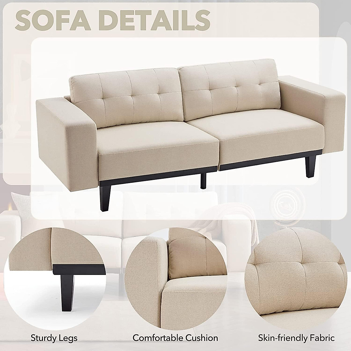 SOMEET 79''W Beige Sofas, Ivory