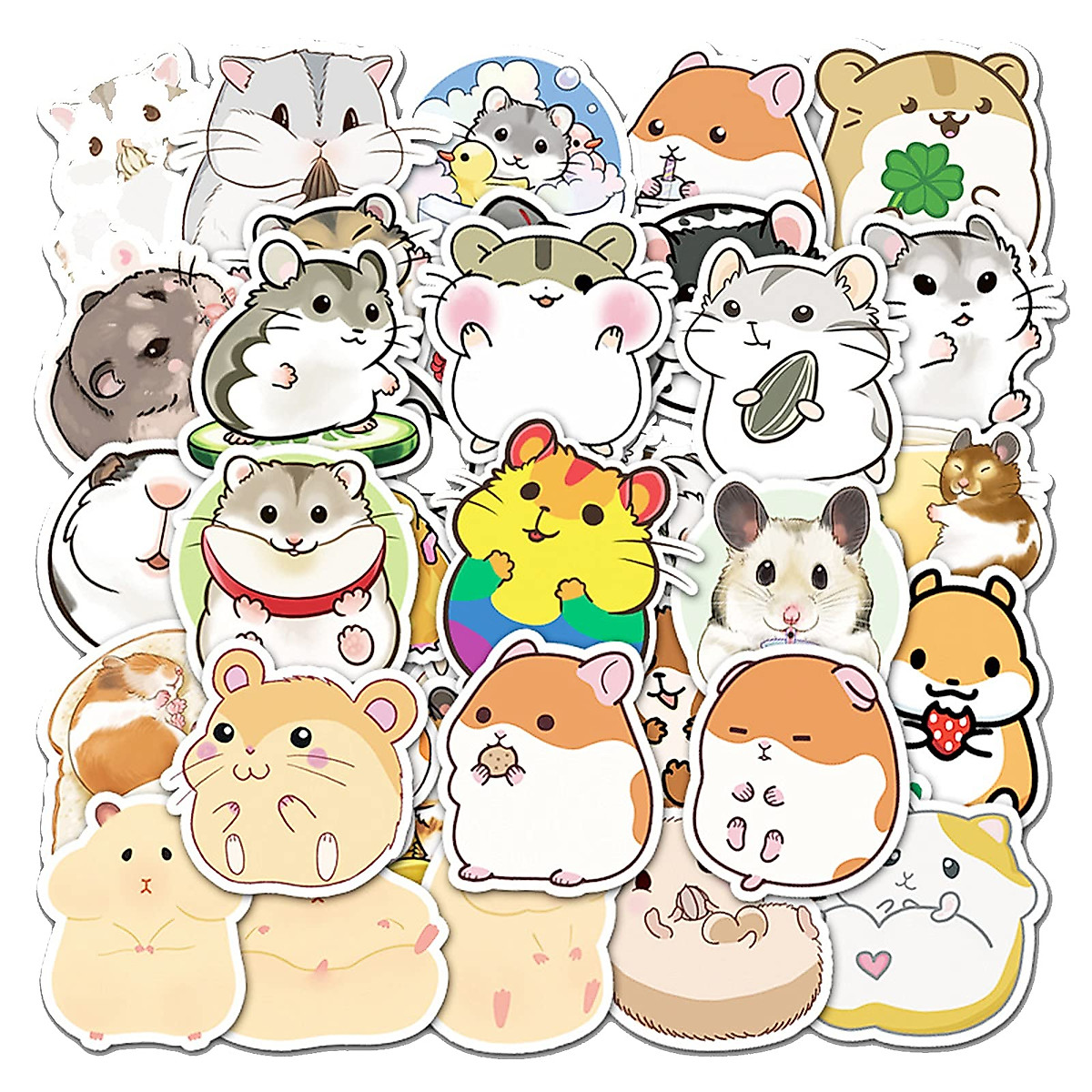 N&S Cartoon Hamster Sticker 50PCS are Suitable for Laptops, Motorcycles, Cars, Phones, Pianos, Guitars, Skateboards, Helmets, Cups, Notebooks, Fashionable Children, Teenagers and Adults Stickers.