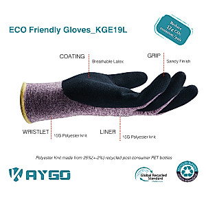 KAYGO Work Gloves for Women KGE19L Eco Friendly Gloves with Breathable Rubber Coated, 3 Pairs,Small,Purple