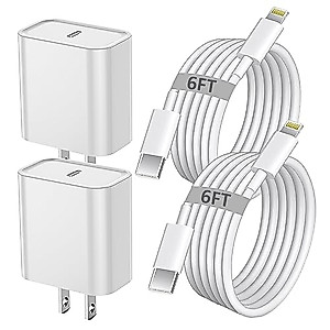 iPhone Fast Charger, iPhone Charger Fast Charging 2Pack PD 6FT Type C Quick USB C to Lightning Cable Cord Fast Charger iPhone USB C Wall Block Plug for iPhone 14 13 12 11 Pro Max XR XS X,iPad AirPods