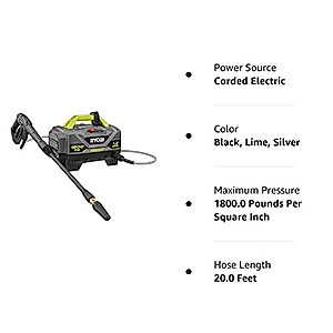 RYOBI 1,800 PSI 1.2 GPM Electric Pressure Washer, RY141820VNM