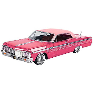 Toy Cars Chevy Impala Lowrider Hard Top Pink with Graphics and Light Pink Top Get Low Series 1/24 Diecast Model Car by Motormax 79021