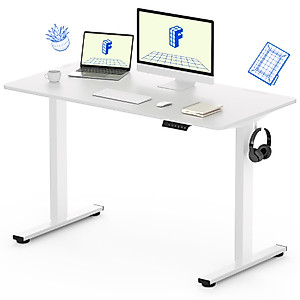FLEXISPOT Standing Desk Solid One-Piece Desktop Height Adjustable Desk, Electric Sit Stand Up Desk Home Office Desks (48 x 24 Inches White Desktop + White Frame)