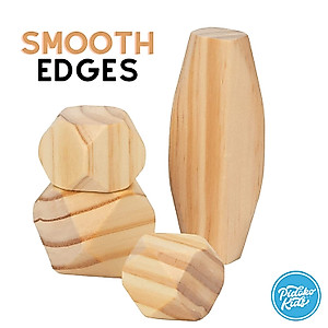 Pidoko Kids JUMBO Building Blocks for Toddlers 1-3 | Natural Wood 30 Pcs Large | Montessori Toys Wooden Block - Sensory Preschool Girls Boys Balancing Stones & Stacking Rocks - W/Storage Container