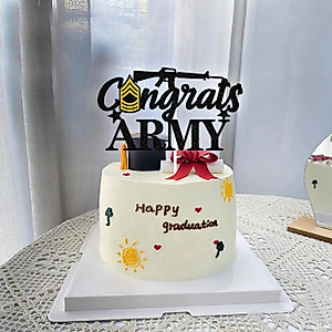 Black Glitter Congrats Army Cake Topper, Army Soldier Fighter Veteran's Day Cake Decorations, Airman Military Themed Graduation Retirement Party Decorations (E-8)