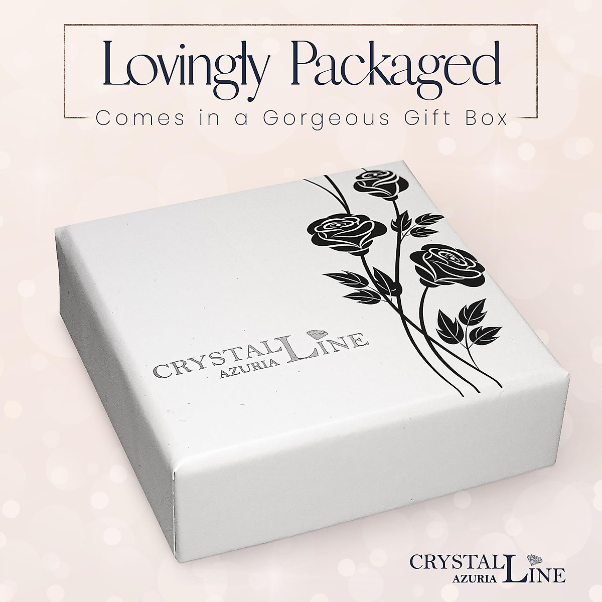 Crystalline Azuria Women 18K Rose Gold Plated White Crystal Roses Flower Set Necklace Earrings Bracelet for Women Wedding Party Bridal Bridesmaid Accessories