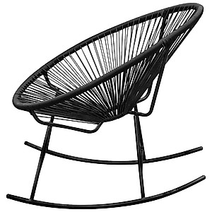 WEHUOSIF Outdoor Rocking Chair,Patio Rocker,Porch Chair,Wooden Rocking Chair,Lounge Chair,Retro Rocking Chair,TV Chair,for Garden, Lawn, Backyard,Indoors, Patio,Black Poly Rattan
