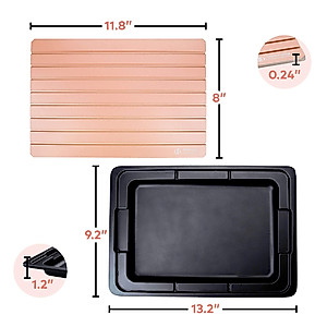 Premium Ultra Fast Defrosting Tray for Frozen Meat, Miracle Thaw Defrosting Tray, Extra Thick Meat Defroster Tray for Quick Thawing, Rose Gold Defrosting Plate Board with Sturdy Water Drip Tray