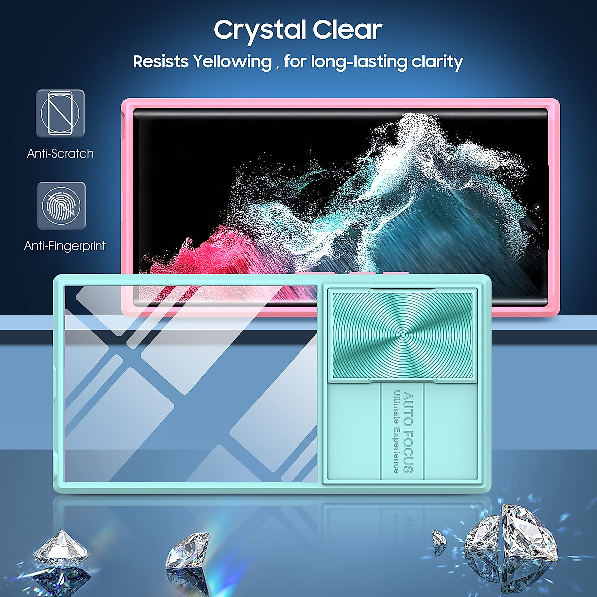 Asuwish Phone Case for Samsung Galaxy S22 Ultra 5G with Built in Camera Cover Slide Body Protection Slim Clear Bumper Cell Accessories Gaxaly S22ultra 22S S 22 22ultra G5 Women Men Girl Blue