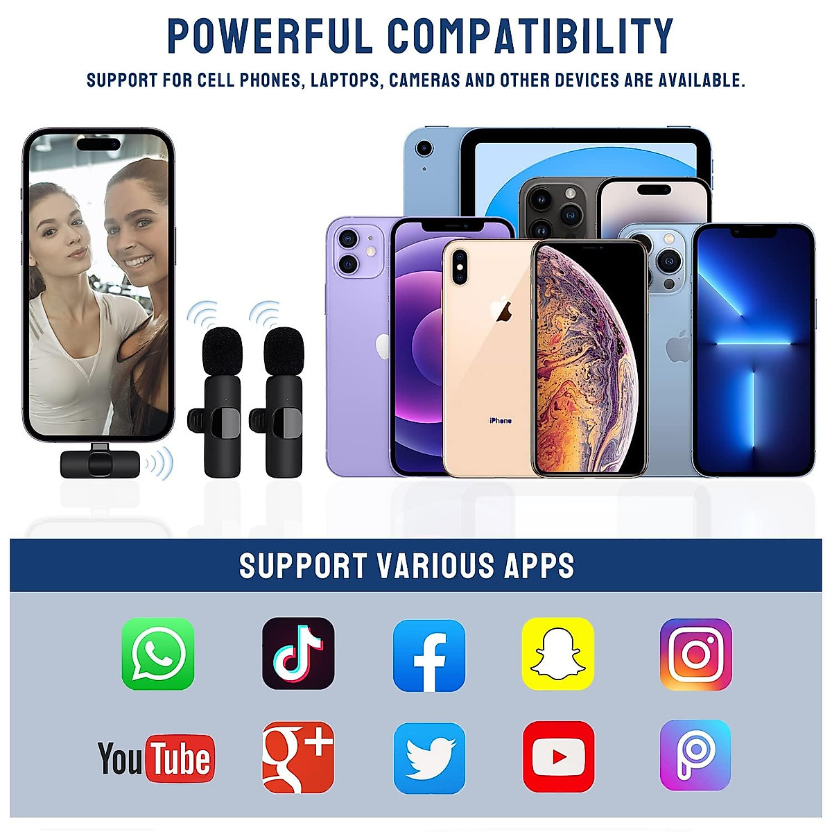 Nartoup Wireless Microphone for iPhone, 2 Pack Professional Dual Lavalier Microphone for Video Recording, Live Streaming, YouTube, Facebook, TikTok, Vlog, Presentation