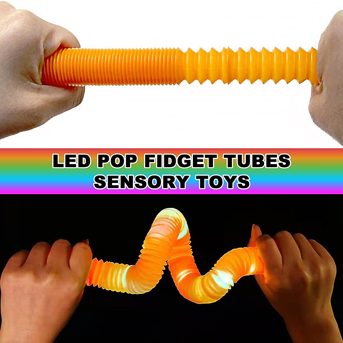 24-Pack Christmas Light Up Glow Sticks Fidget Pop Tubes Kids Party Favors Toddler Sensory Toys Bulk, Goodie Bag Stuffer Fillers, Birthday Return Gifts Treat Prizes, LED Glow in The Dark Party Supplies