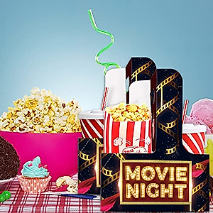 KARAQY 10 Pcs Movie Night Snacks Trays Box - Movie Night Drink Carrier with Handles, Disposable Popcorn Bags, Cinema Combo Popcorn Drink Holder for Movie Theater Cinema Party Supplies Favors