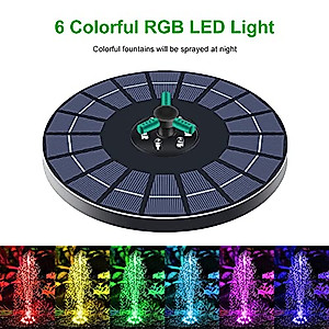 UYANGG 4W Solar Fountain Pump Bird Bath Fountains Pump 360 Degrees Rotatable Nozzle with Color Led Lights 6 Nozzles for Garden Small Pond Outdoor Swimming Pool Fish Tank(Black)